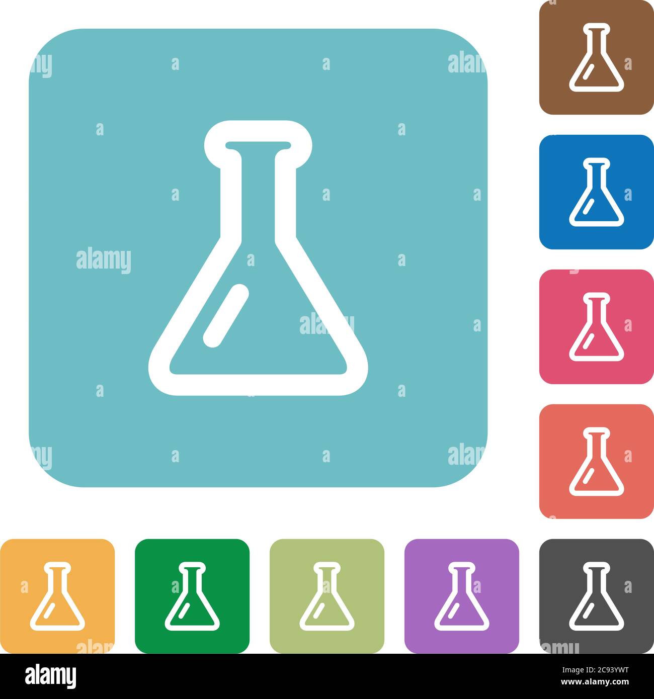 Empty flask white flat icons on color rounded square backgrounds Stock ...