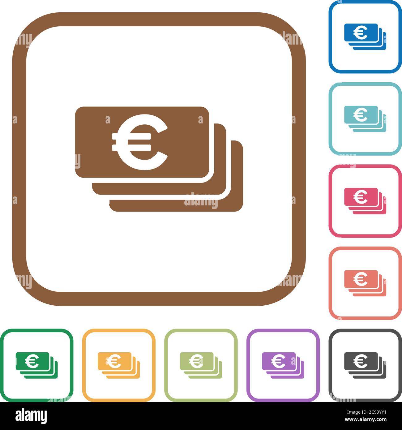 Euro banknotes simple icons in color rounded square frames on white ...