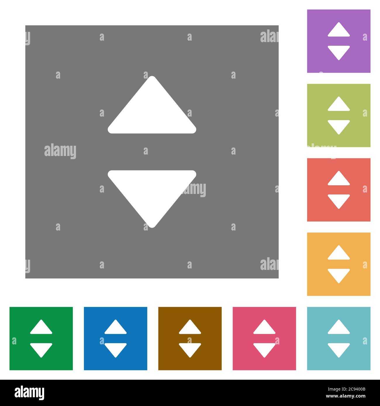 Vertical control arrows flat icons on simple color square backgrounds ...