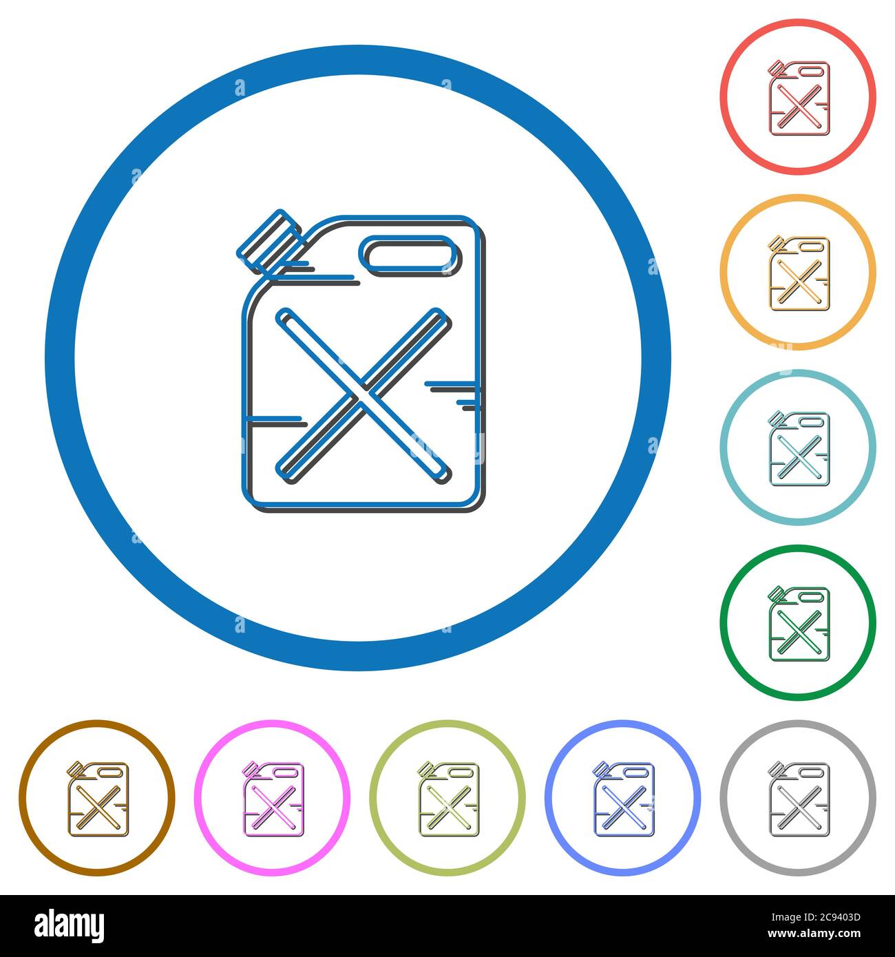 Gas can flat color vector icons with shadows in round outlines on white ...