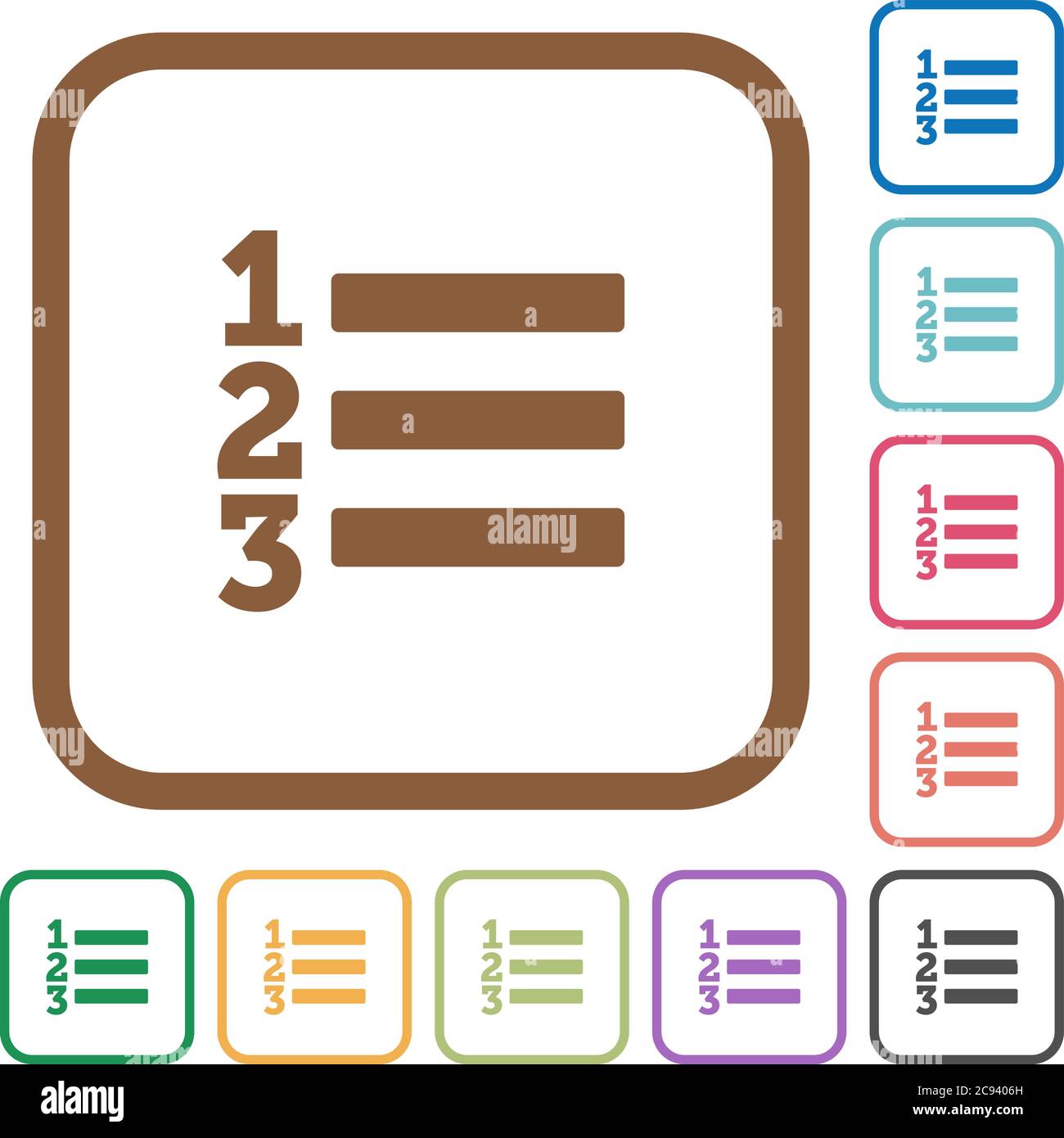 Ordered list simple icons in color rounded square frames on white ...