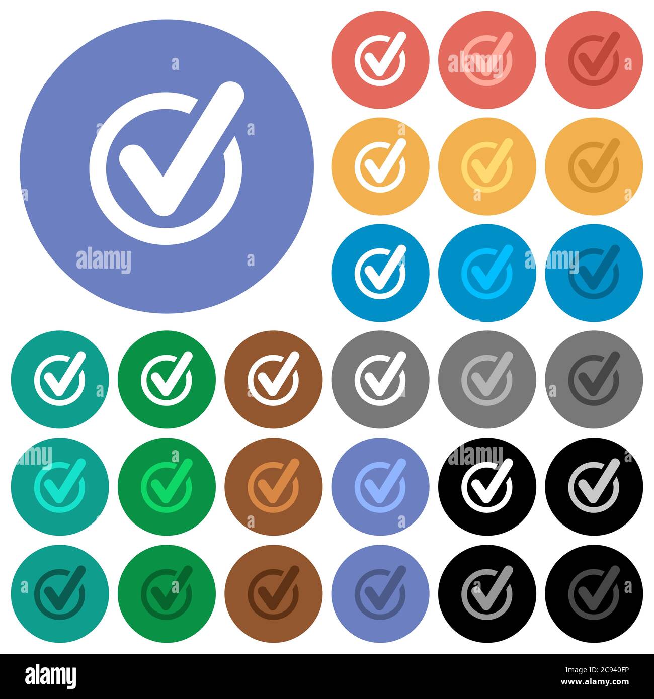 Checked data multi colored flat icons on round backgrounds. Included ...