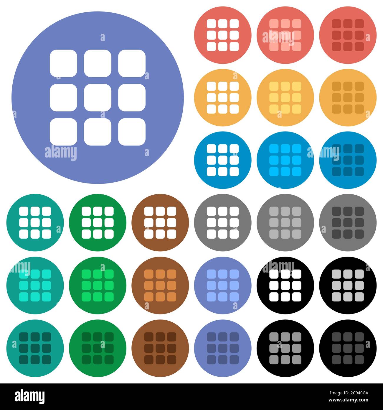 Small thumbnail view mode multi colored flat icons on round backgrounds ...