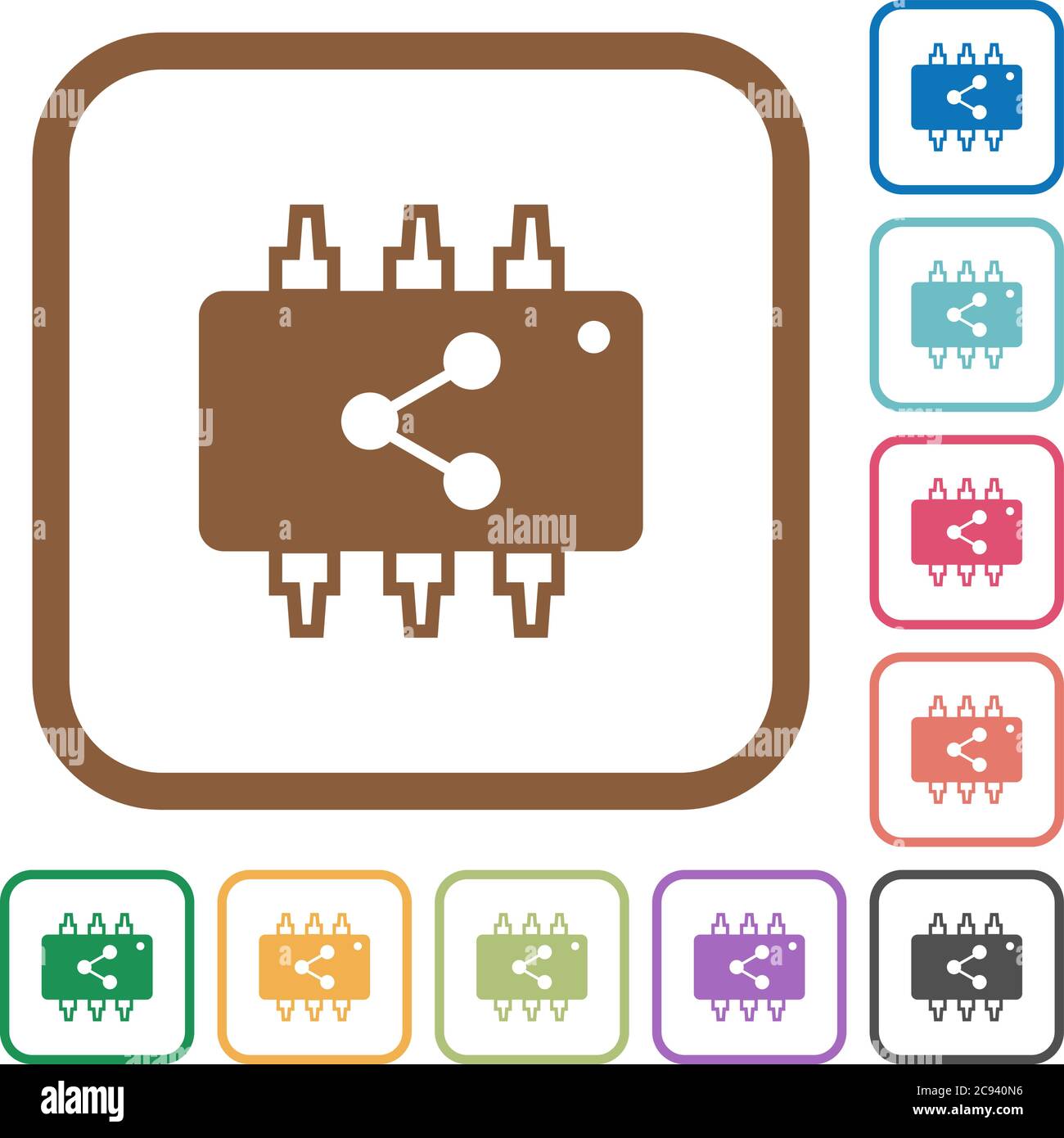 Connect hardware simple icons in color rounded square frames on white ...