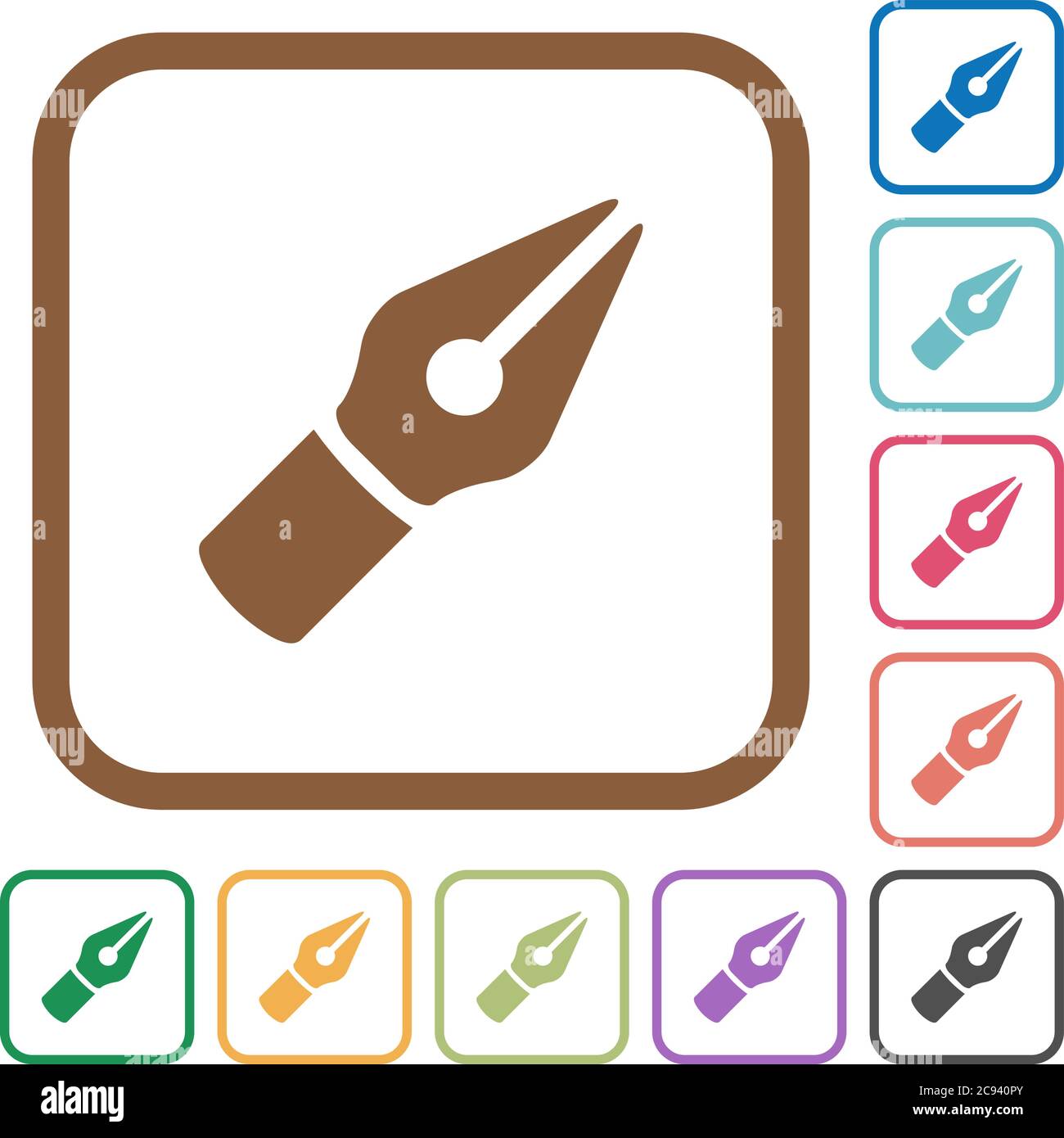 Vector pen simple icons in color rounded square frames on white ...