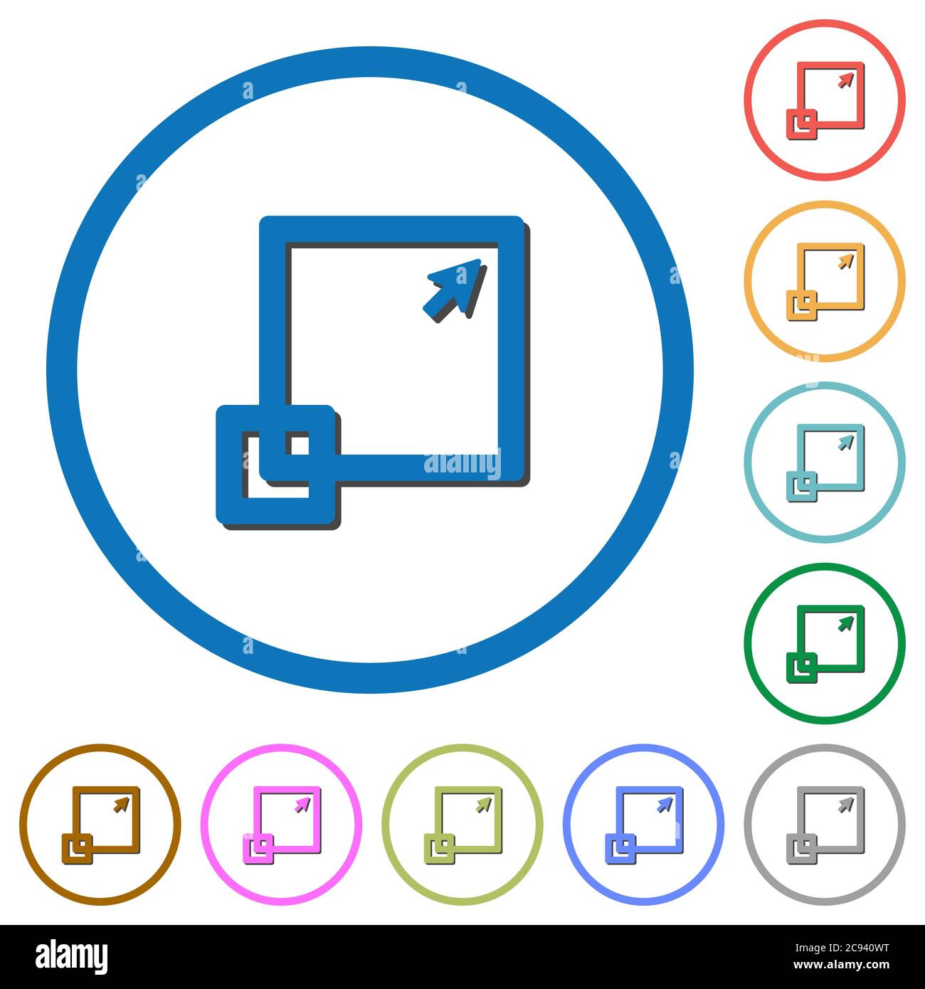 Maximize window flat color vector icons with shadows in round outlines ...