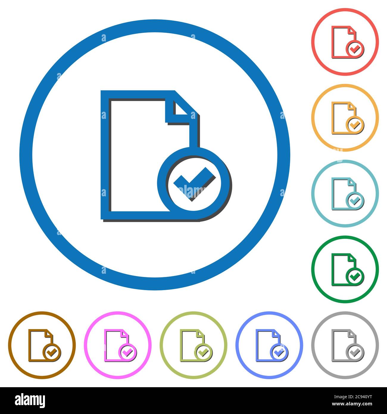 Document accepted flat color vector icons with shadows in round ...