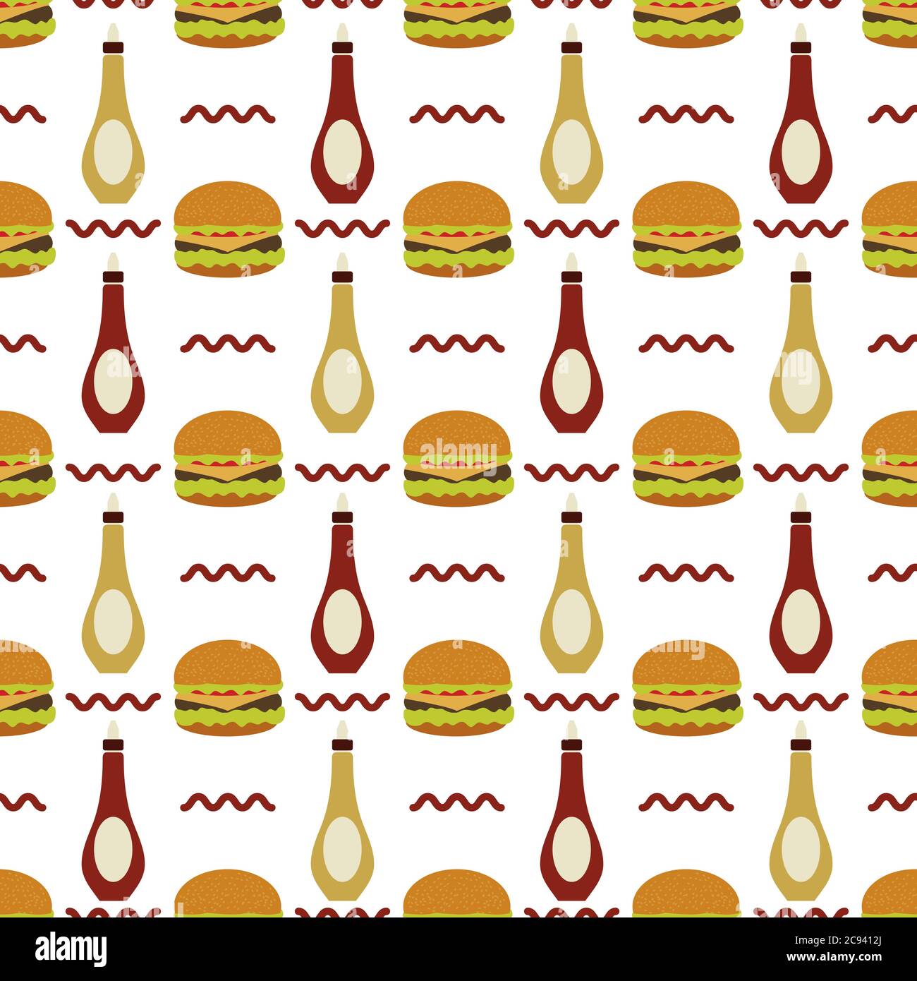 Vector seamless pattern Illustration burger. Street lunch American ...