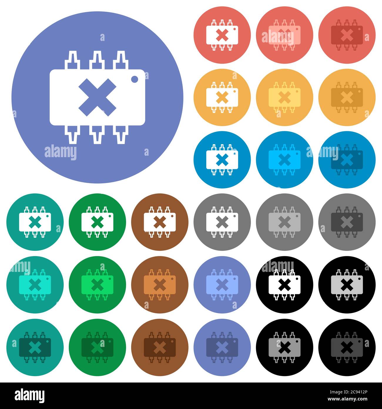 Hardware failure multi colored flat icons on round backgrounds ...