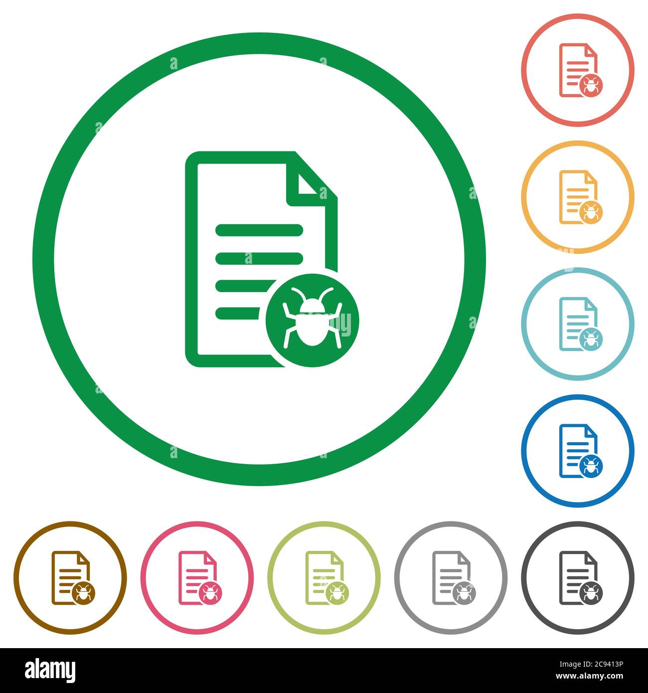 Malicious document flat color icons in round outlines on white ...