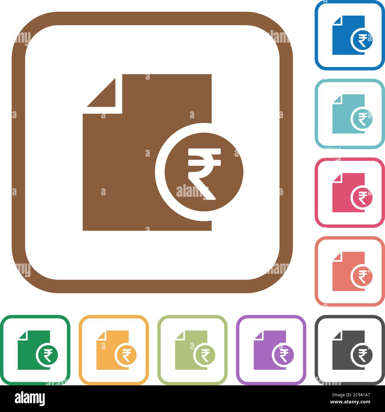 Indian Rupee financial report simple icons in color rounded square ...