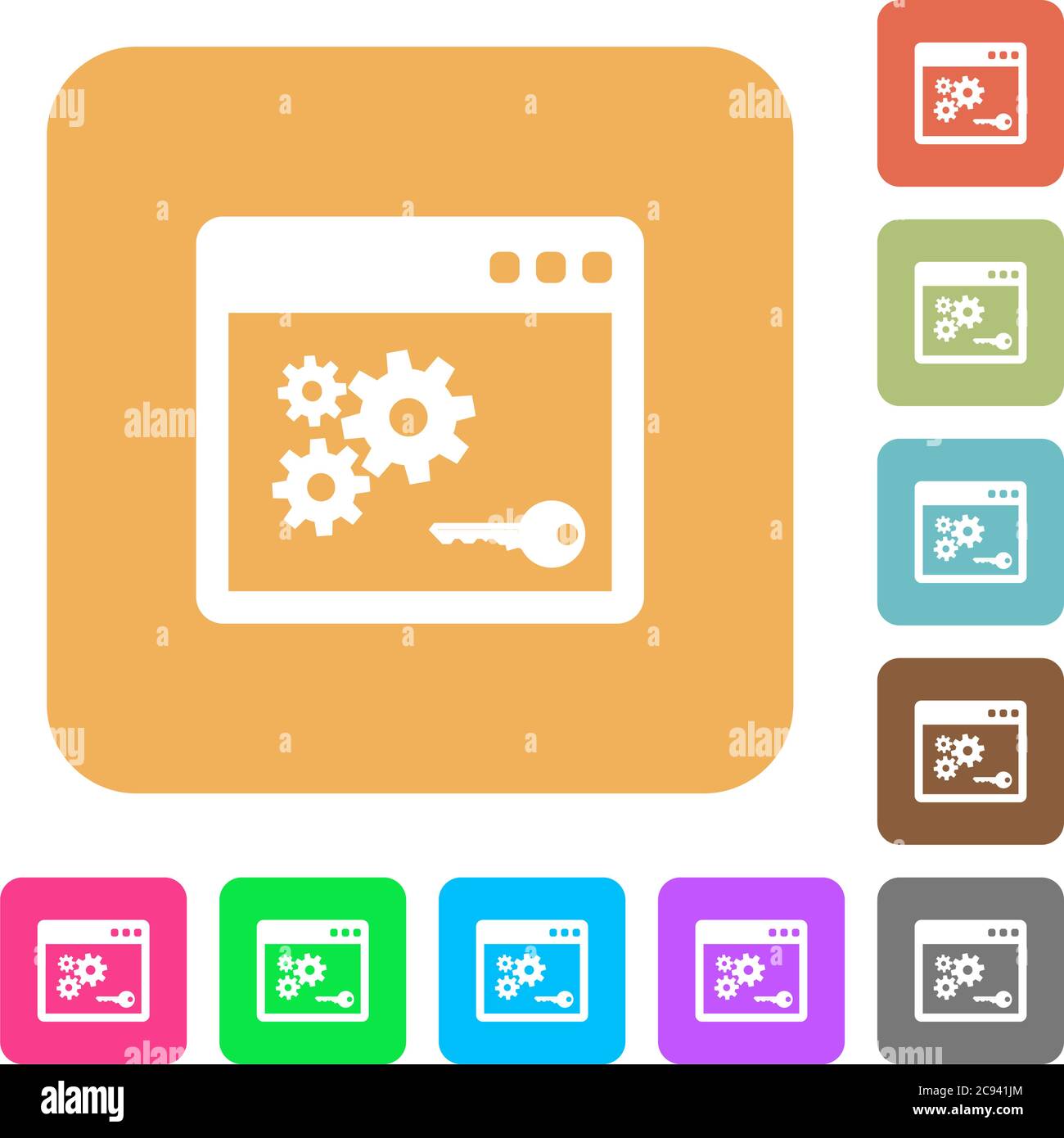 API key flat icons on rounded square vivid color backgrounds Stock ...