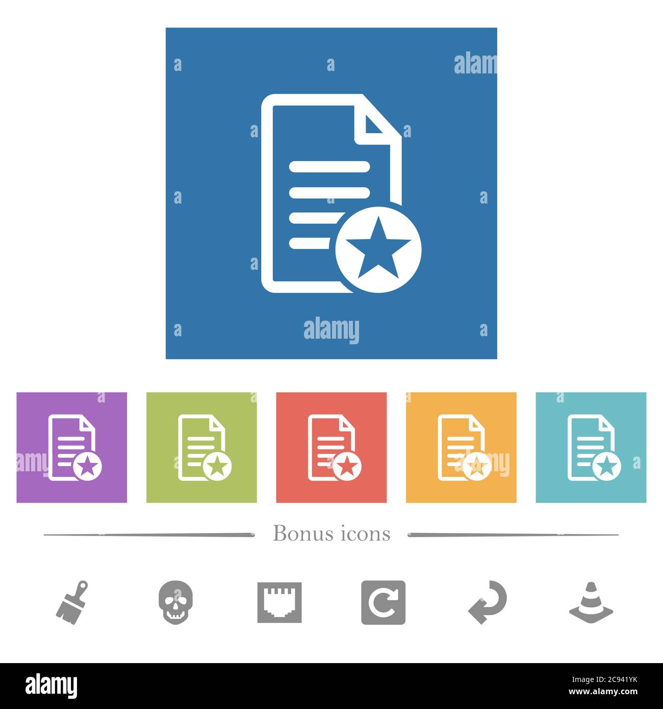 Favorite document flat white icons in square backgrounds. 6 bonus icons ...