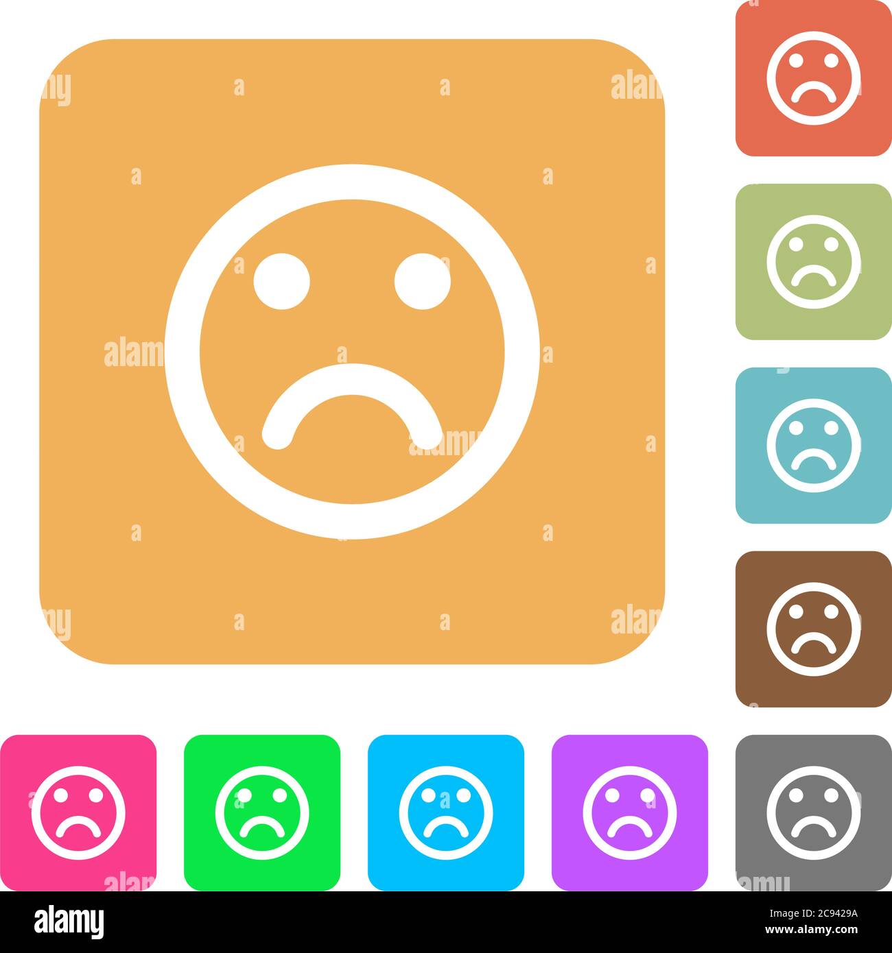 Sad emoticon flat icons on rounded square vivid color backgrounds Stock ...