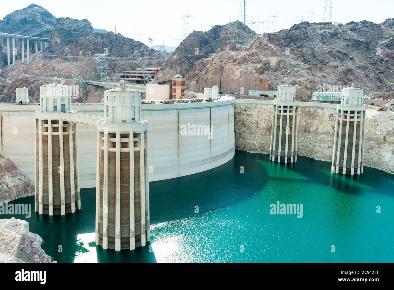 Hoover Dam, a concrete arch-gravity dam in the Black Canyon of the ...