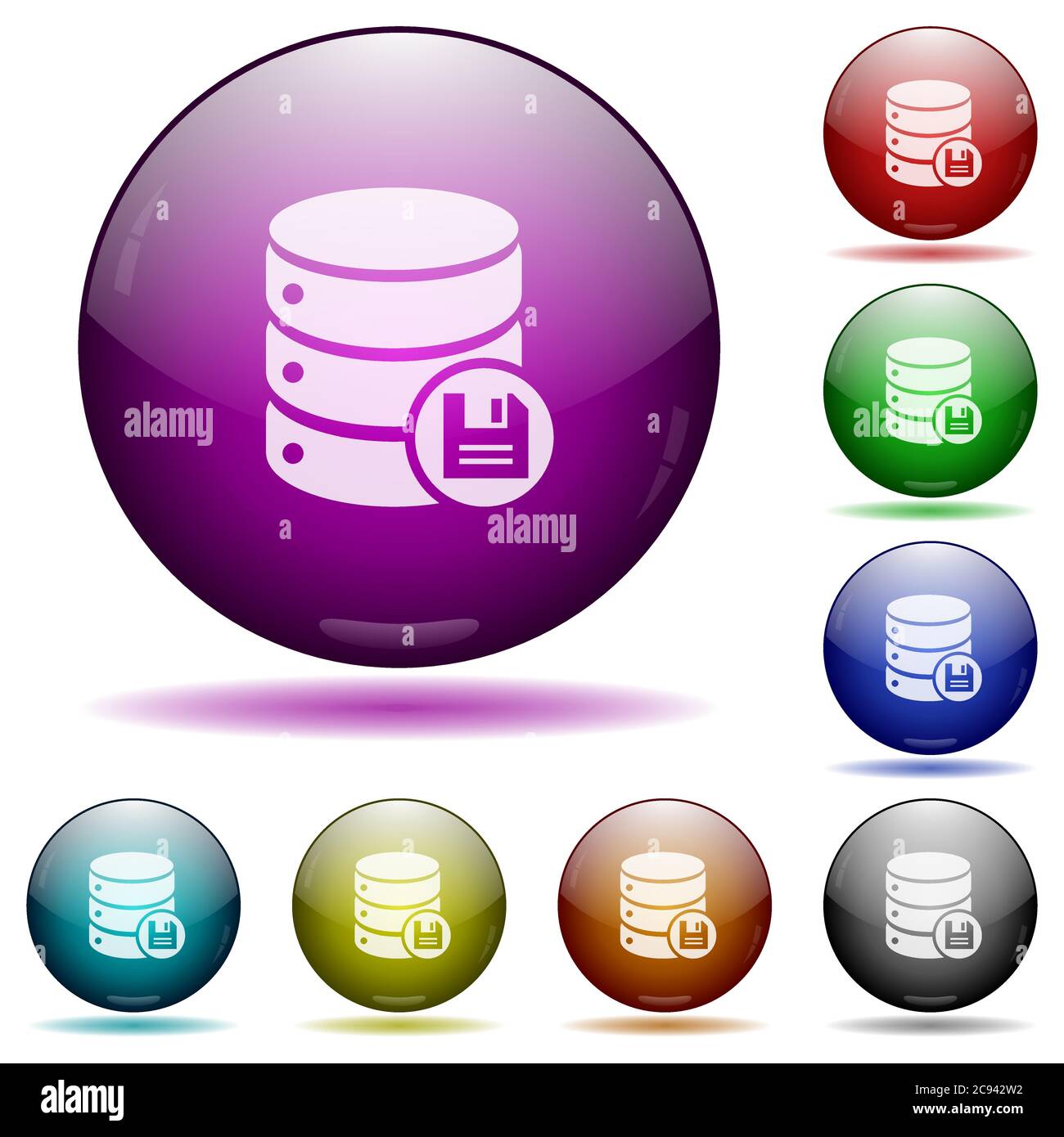 Database save icons in color glass sphere buttons with shadows Stock Vector Image & Art - Alamy