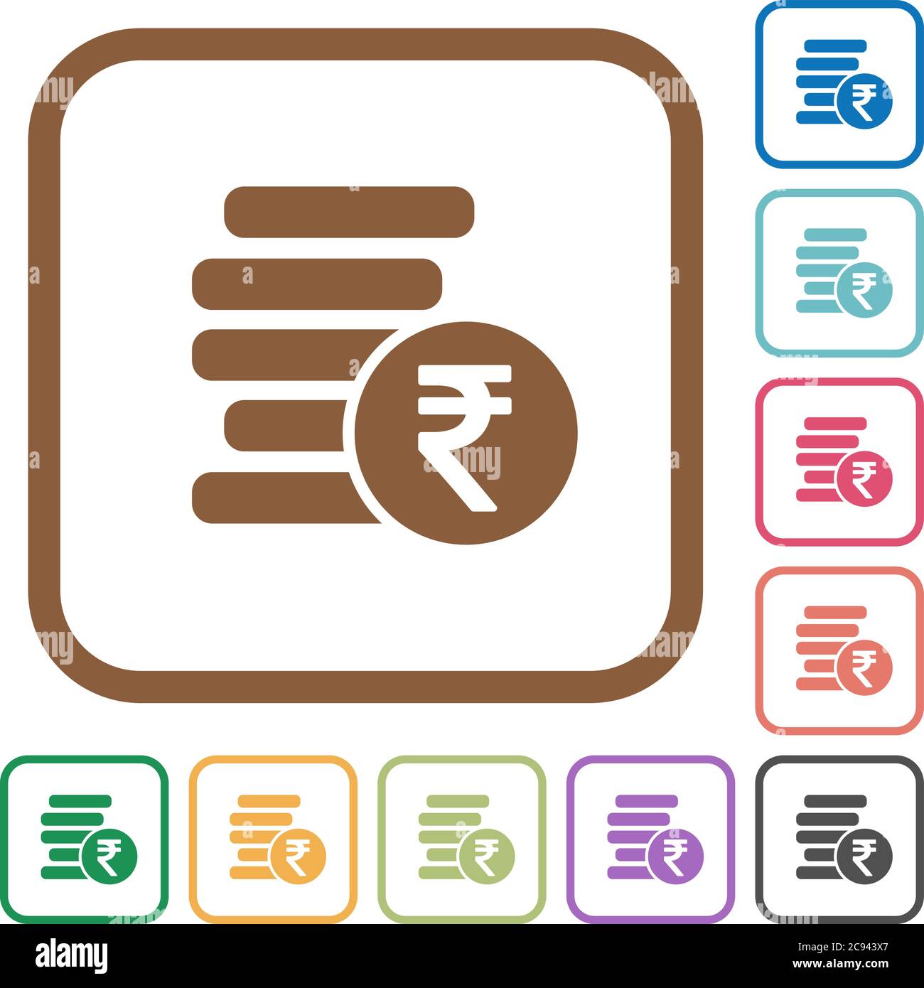 Indian Rupee coins simple icons in color rounded square frames on white ...