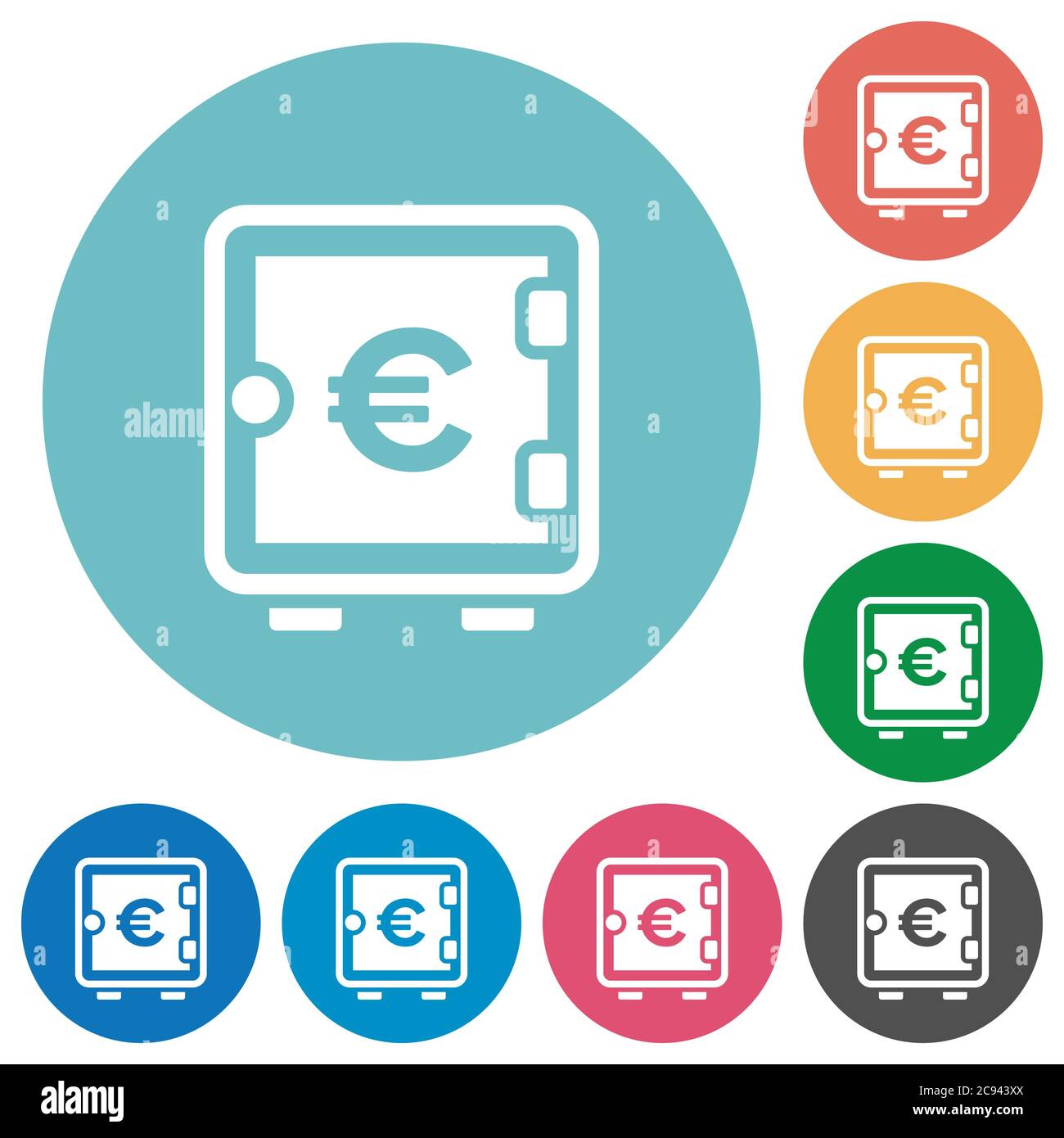 Euro strong box flat white icons on round color backgrounds Stock ...