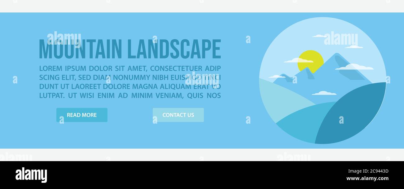 Mountain landscape web banner template design. Flat design style ...