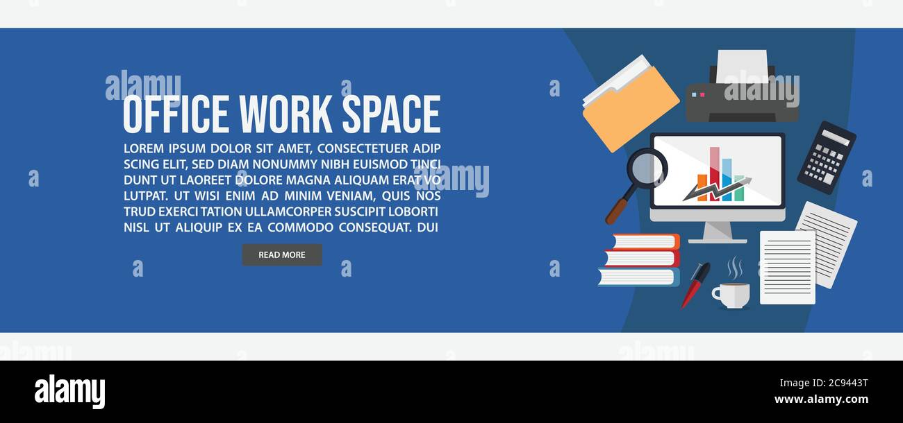 Work space web banner template design. Flat design style Work space web ...