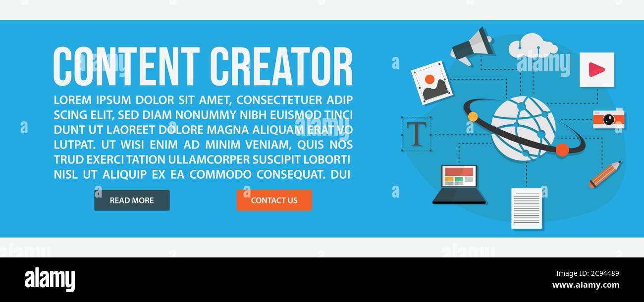 Content creator web banner template. Flat design style Content creator ...