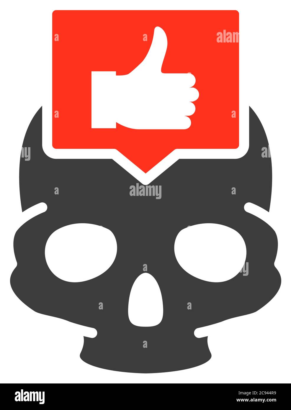 Skull with thumb up in speech bubble colored icon. Bone structure of ...