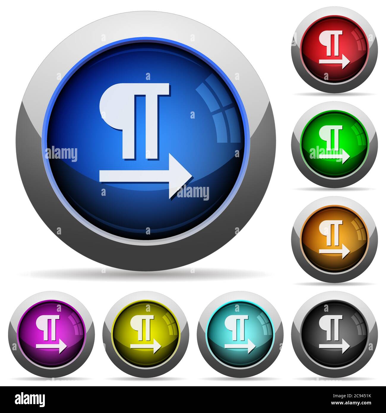 Left to right text direction icons in round glossy buttons with steel ...
