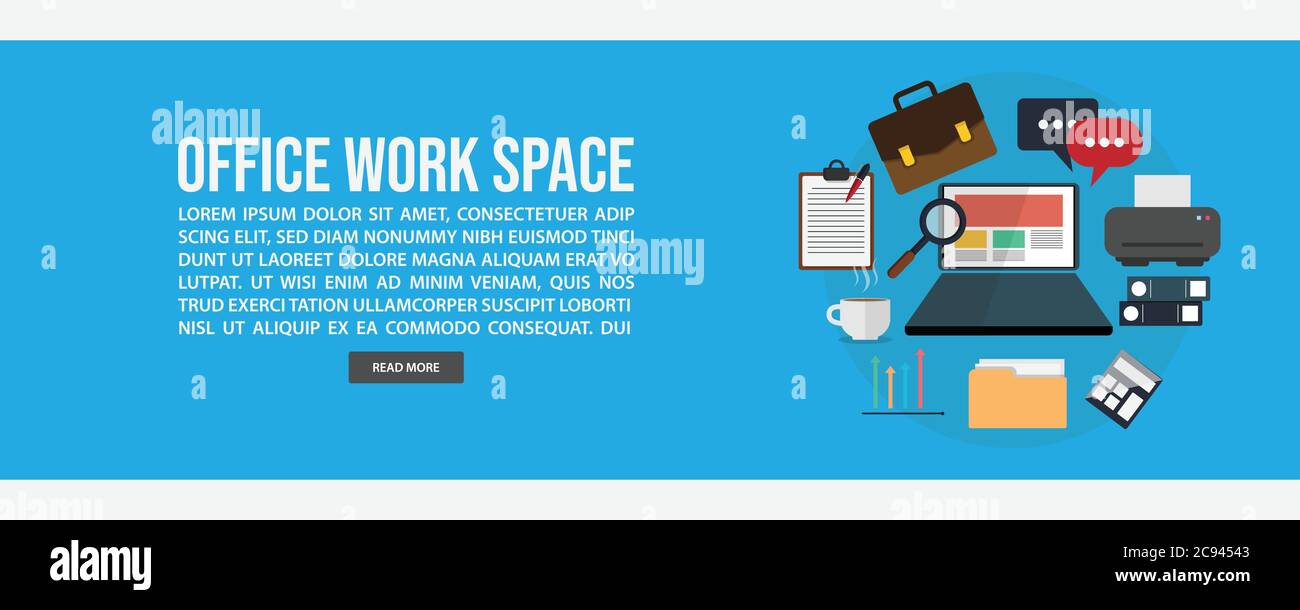 Work space web banner template design. Flat design style Work space web ...