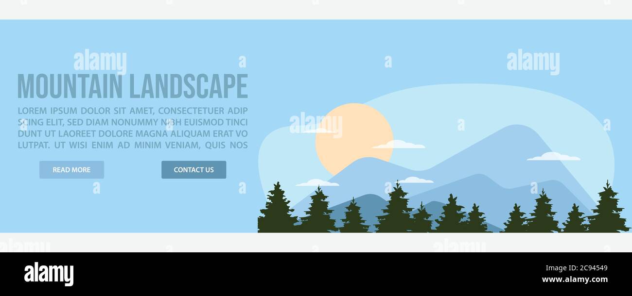 Mountain landscape web banner template design. Flat design style ...
