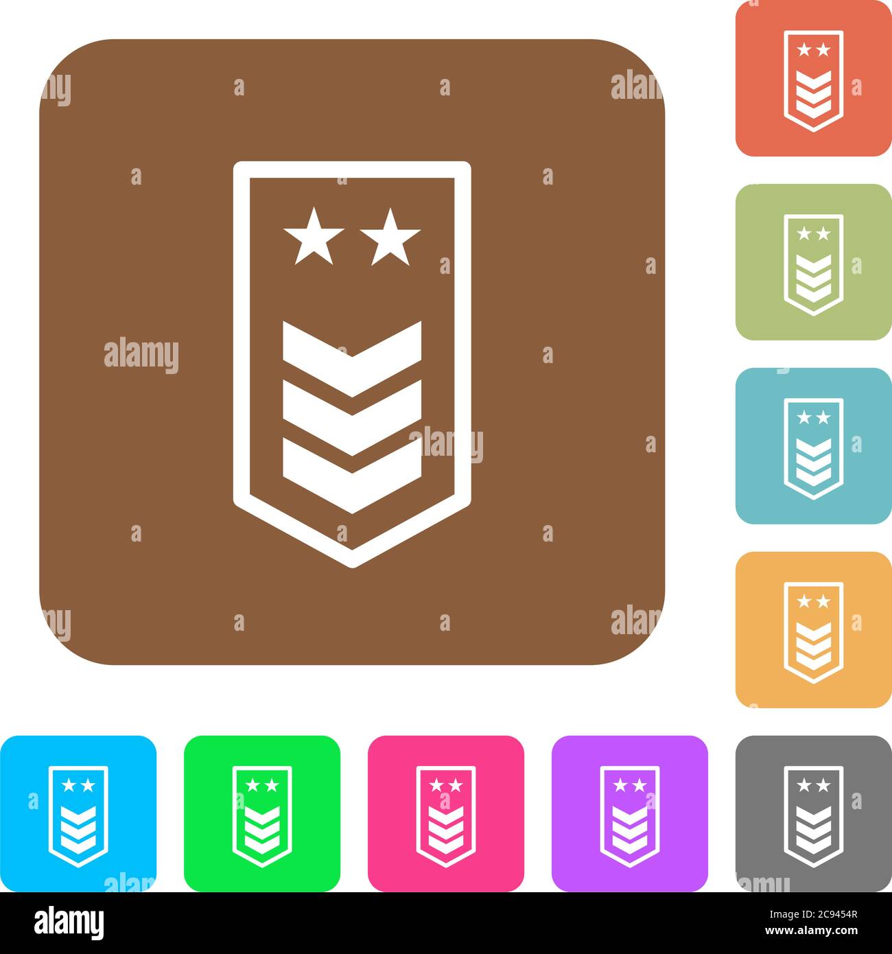 Military insignia with three chevrons and two stars flat icons on ...