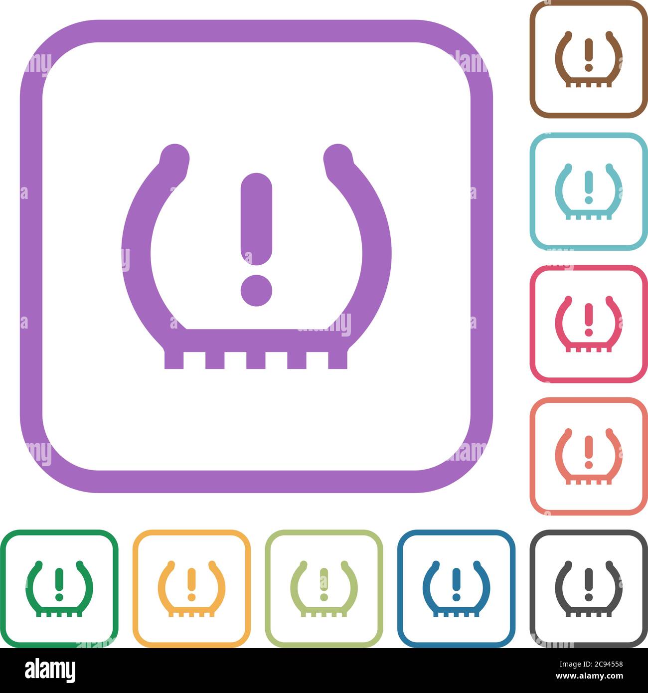 Car tire pressure warning indicator simple icons in color rounded ...