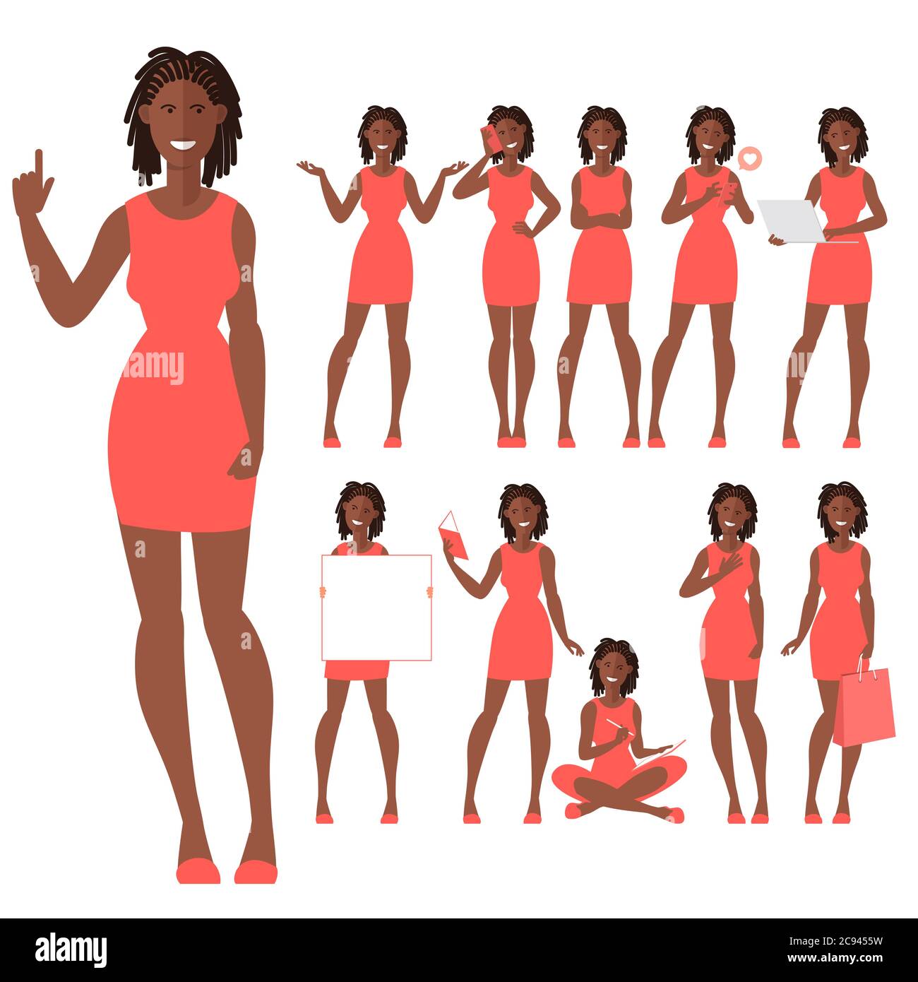 flat design characters a young afro american woman Stock Vector Image & Art - Alamy