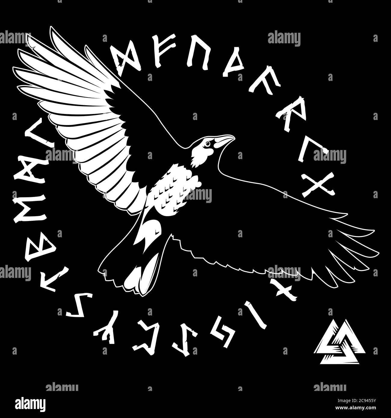 Flying Black Raven and ancient Scandinavian runes Stock Vector Image ...