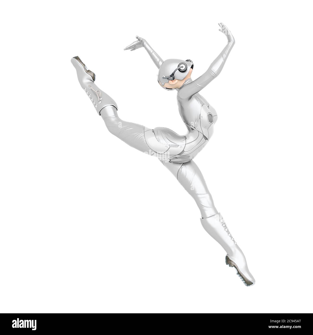 cyber soldier female doing a ballet jump, 3d illustration Stock Photo ...