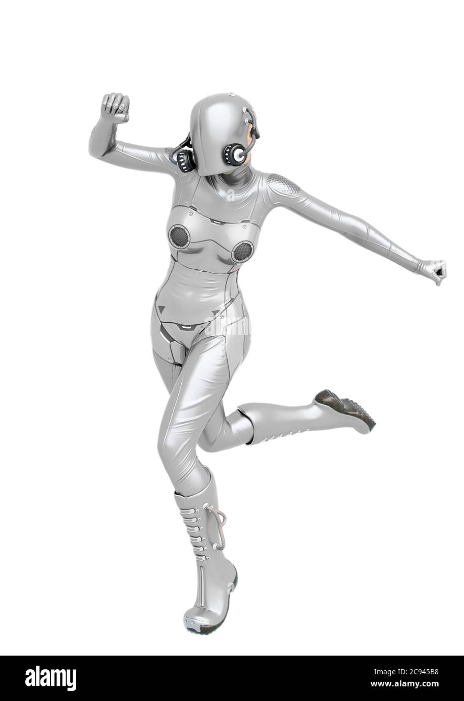 cyber soldier female running side view, 3d illustration Stock Photo - Alamy