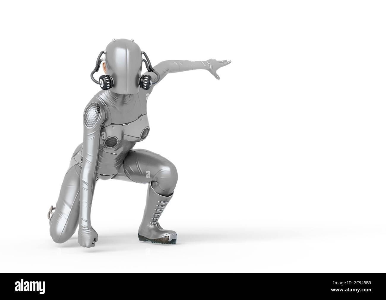 cyber soldier female crouching with copy space, 3d illustration Stock ...