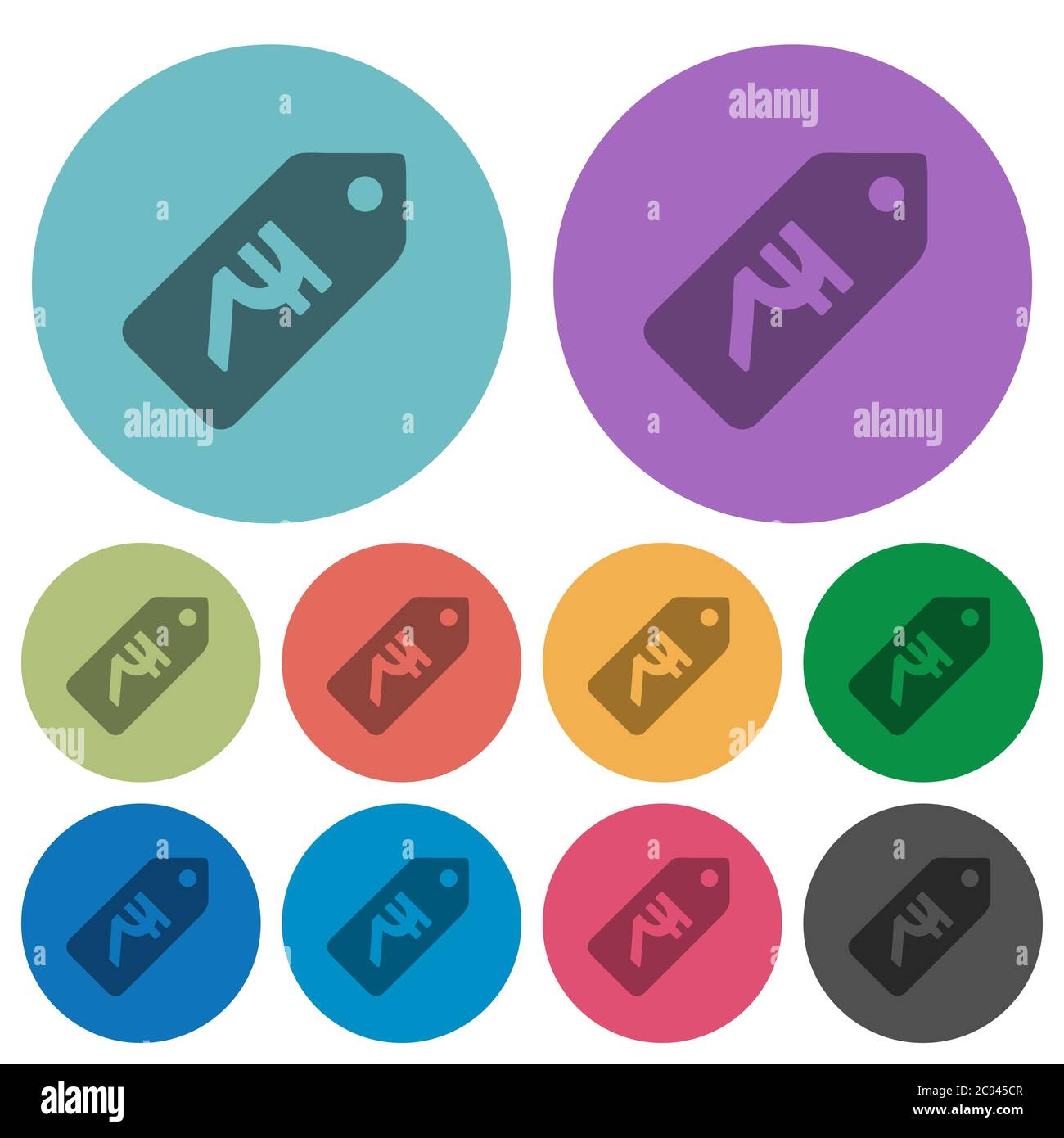 Indian Rupee price label darker flat icons on color round background ...