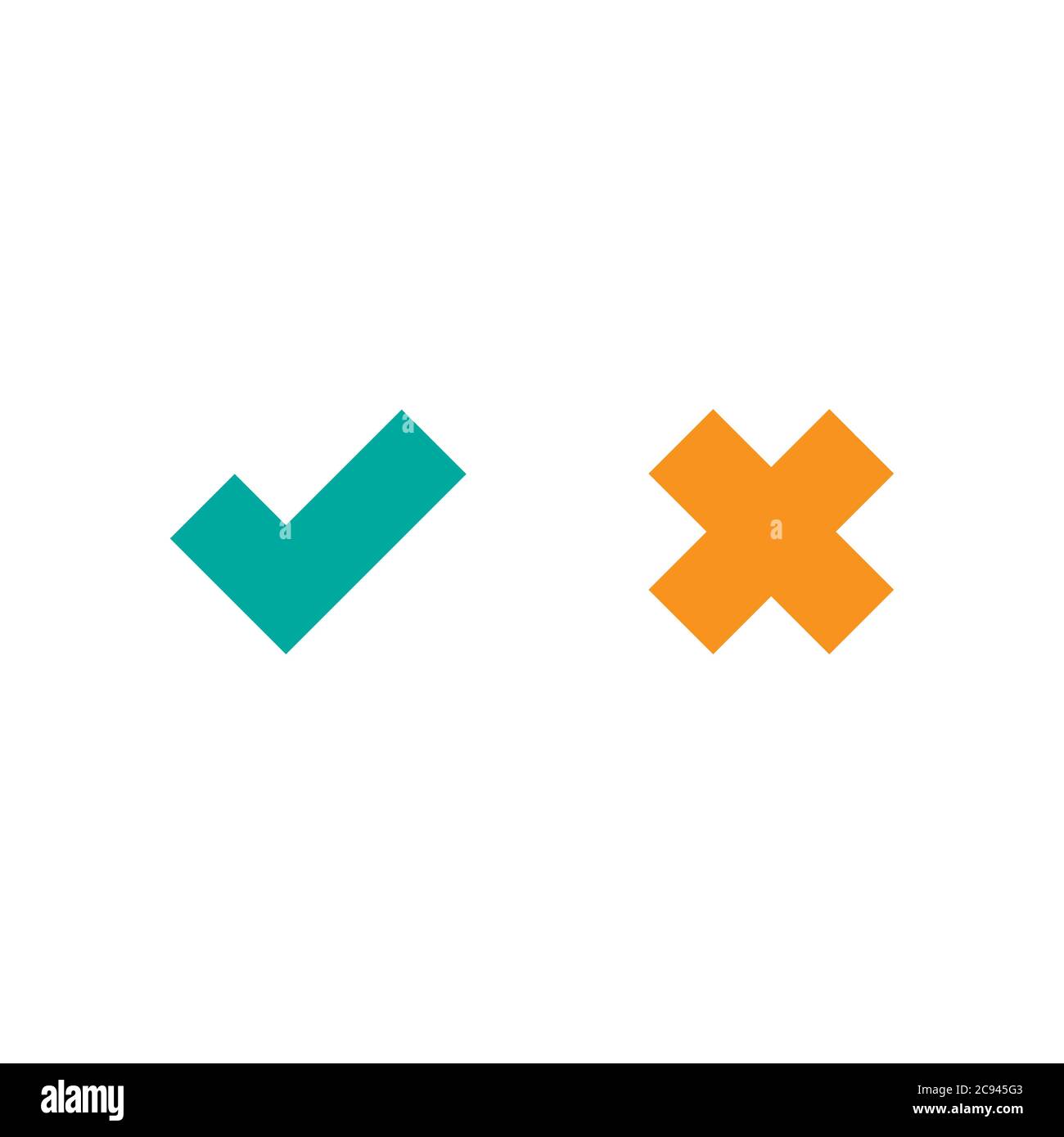Set of check mark icons. squared blue tick and cross. Flat cartoon ...