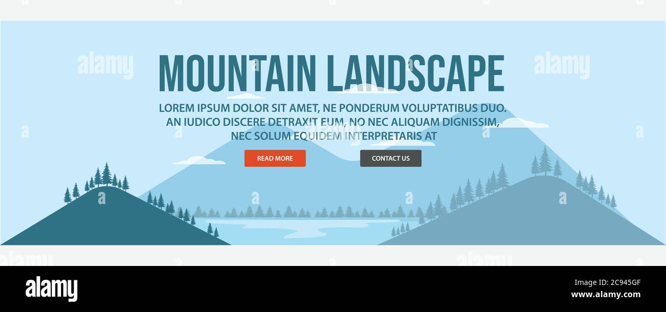 Mountain landscape web banner template design. Flat design style ...