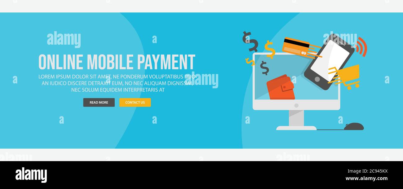 Online mobile payment web banner design template. Flat design style ...