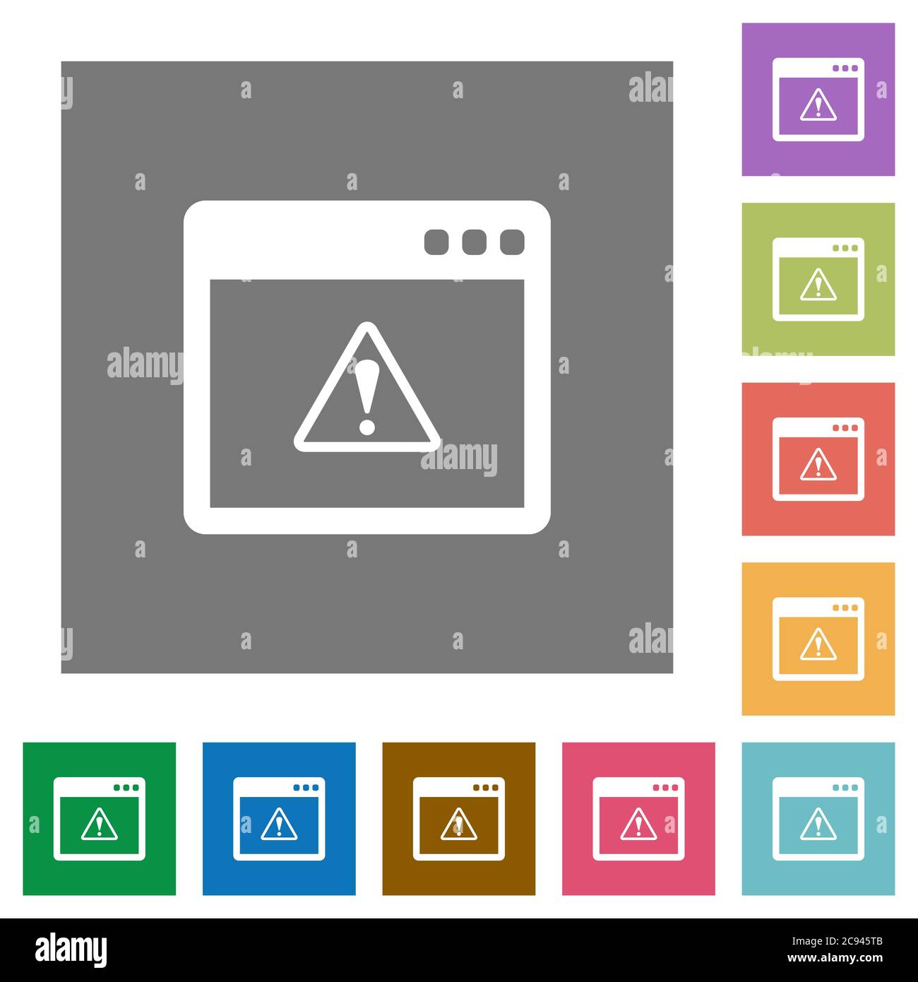 Application warning flat icons on simple color square backgrounds Stock ...