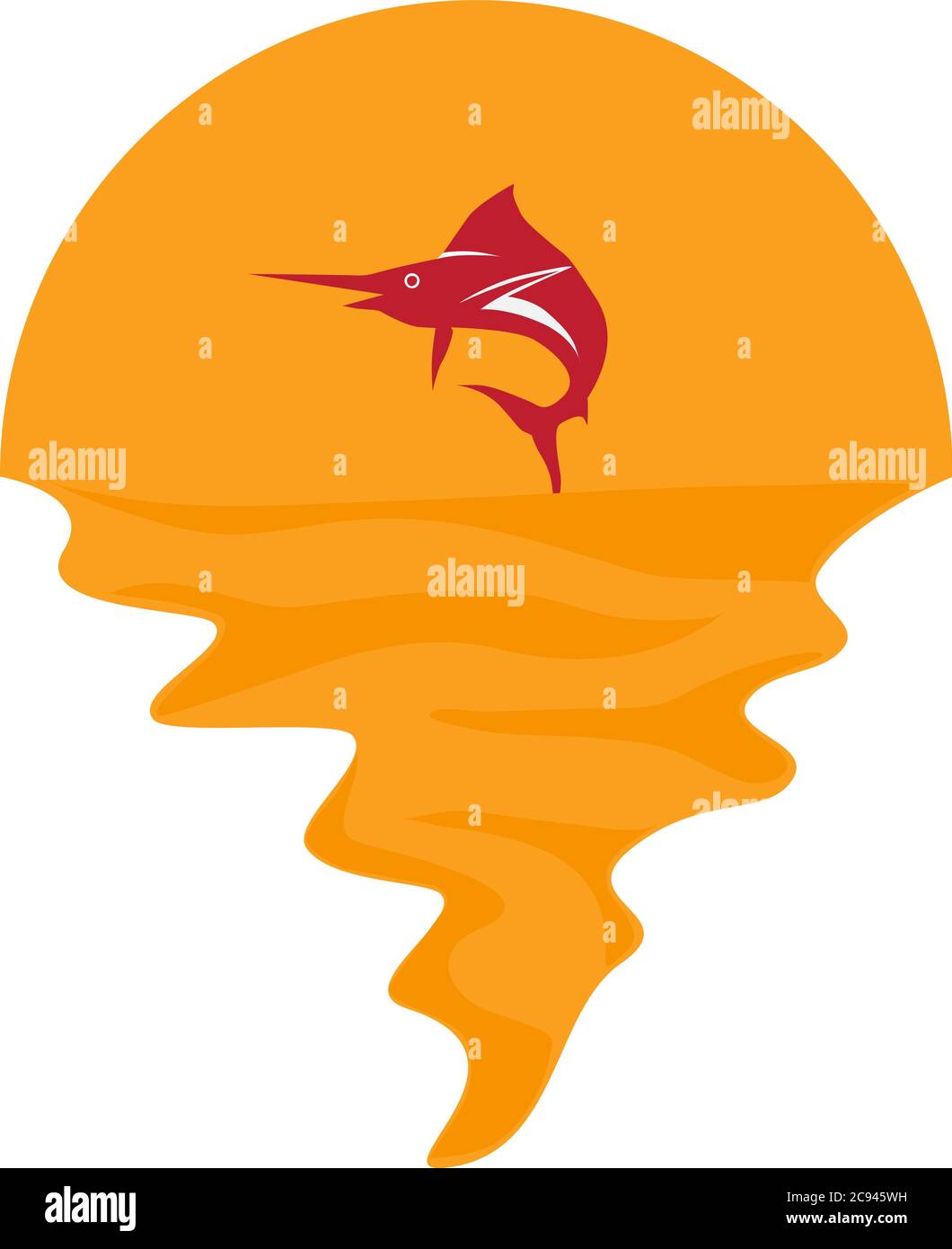 Vector of blue marlin fish on sea and sunset in background. Sail fish ...