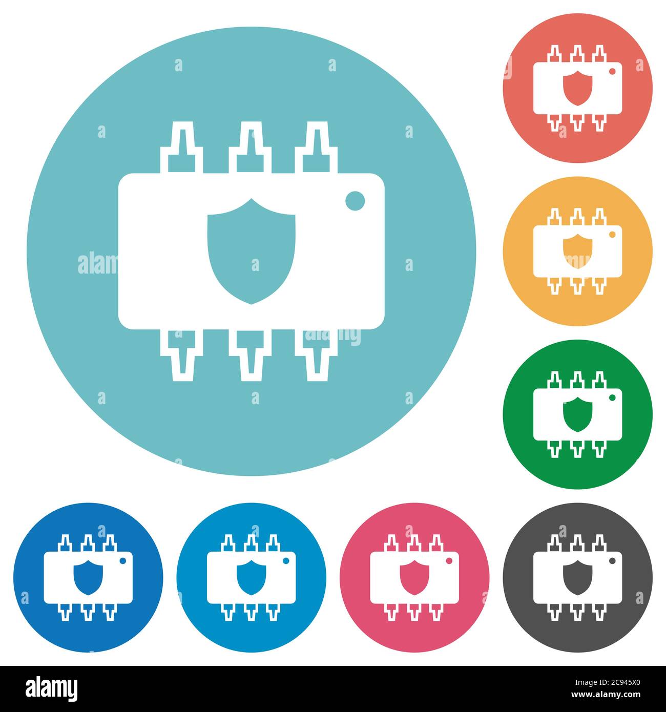 Hardware protection flat white icons on round color backgrounds Stock ...