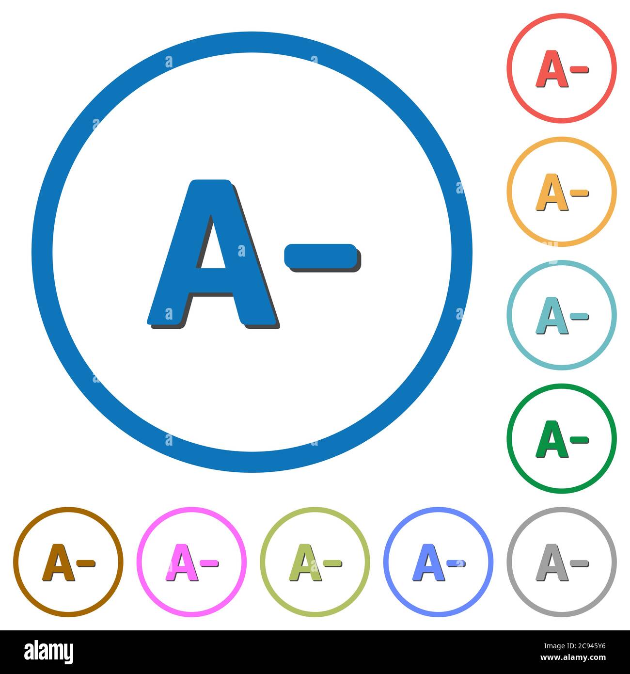 Decrease font size flat color vector icons with shadows in round ...