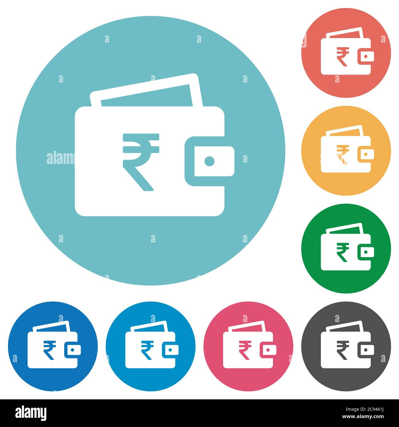 Indian Rupee wallet flat white icons on round color backgrounds Stock ...