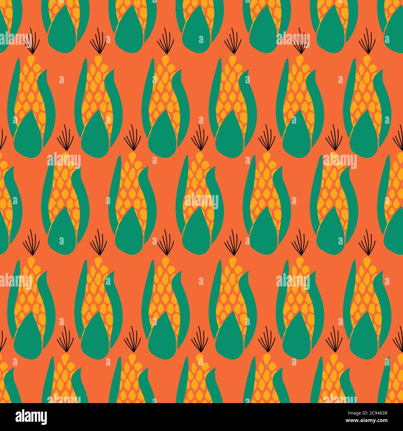 Seamless vector pattern corn. Maize repeating on an orange background ...