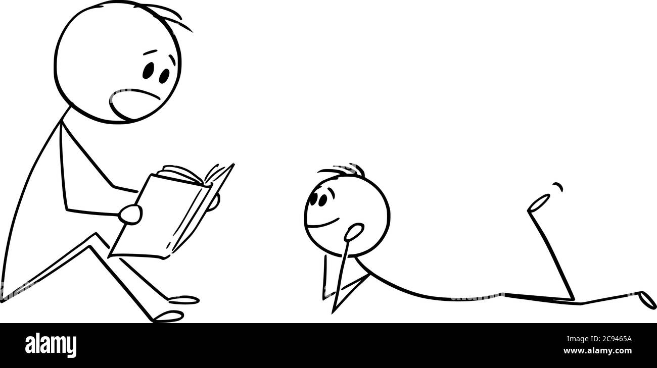 Vector cartoon stick figure drawing conceptual illustration of father ...