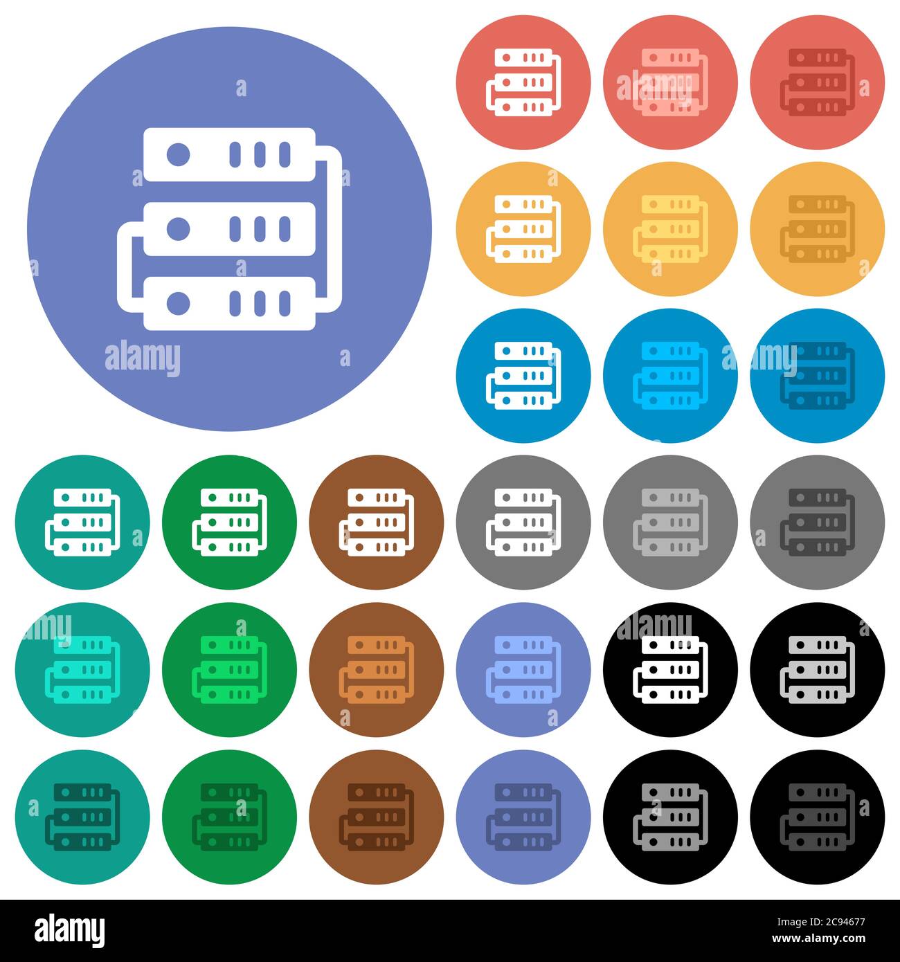 Servers multi colored flat icons on round backgrounds. Included white ...