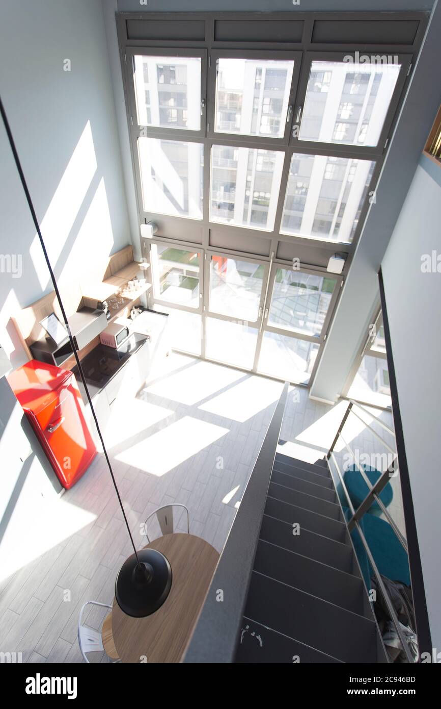 Interior shot of a modern loft flat, no people are visible Stock Photo ...
