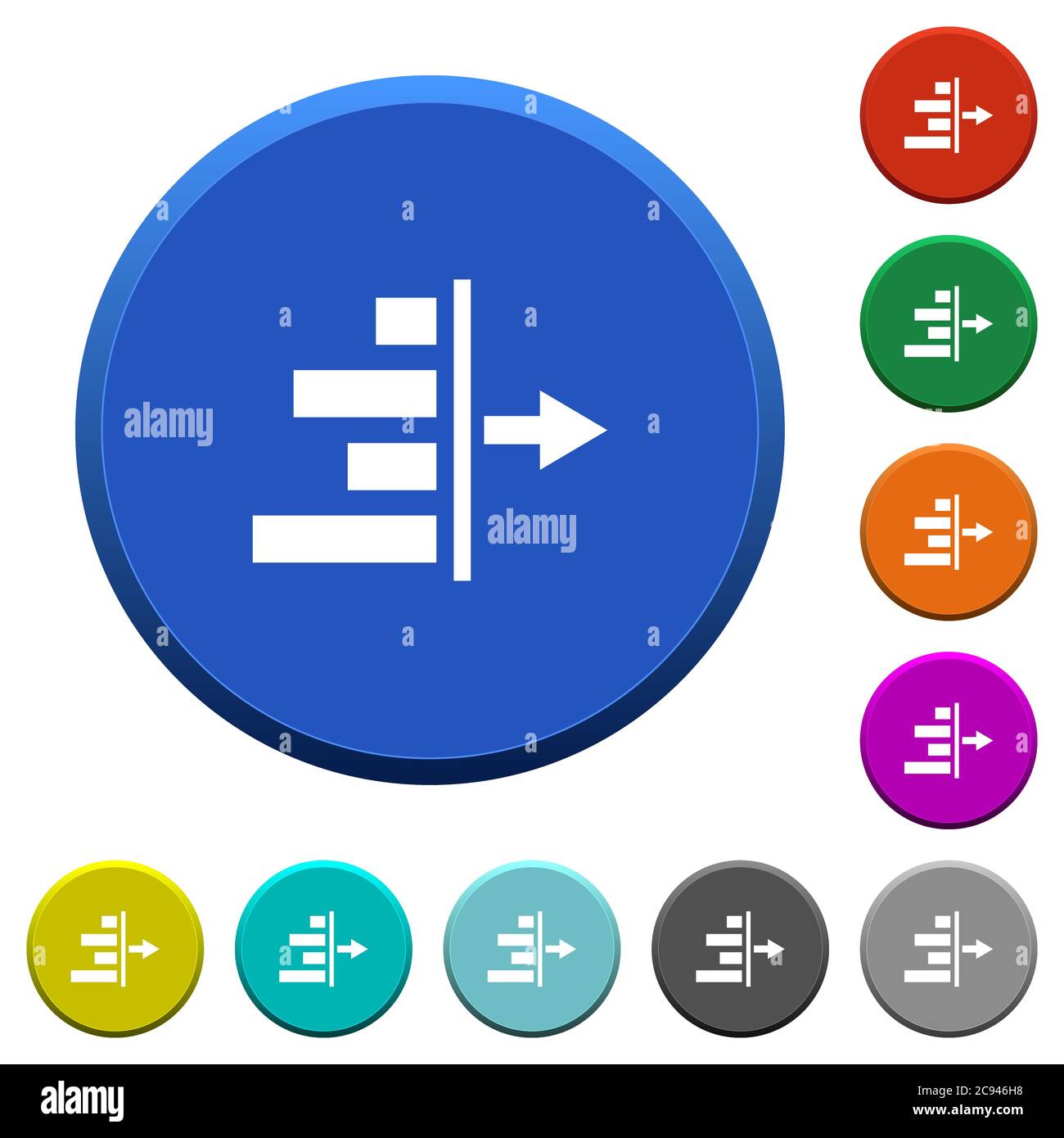 Decrease right indentation of content round color beveled buttons with smooth surfaces and flat ...